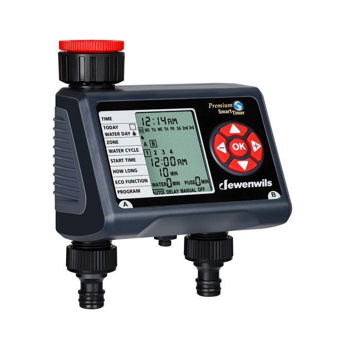 DEWENWILS Programmateur d'arrosage extérieur 2 voies - 4 programmes par zone- minuteur d ...