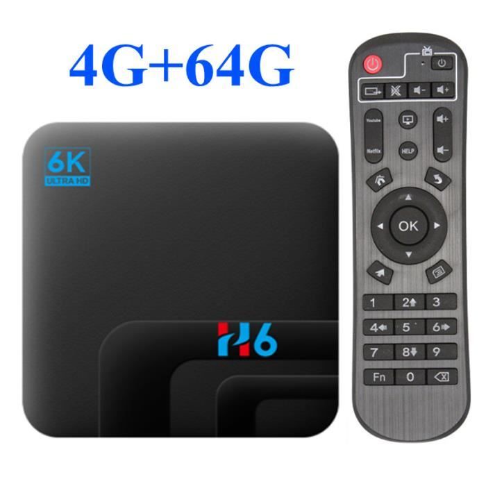 Ue Plug - 4G 64G - Boîtier Smart TV H6, Android 10, lecteur multimédia vidéo HD 6K-3D, avec Wifi ...