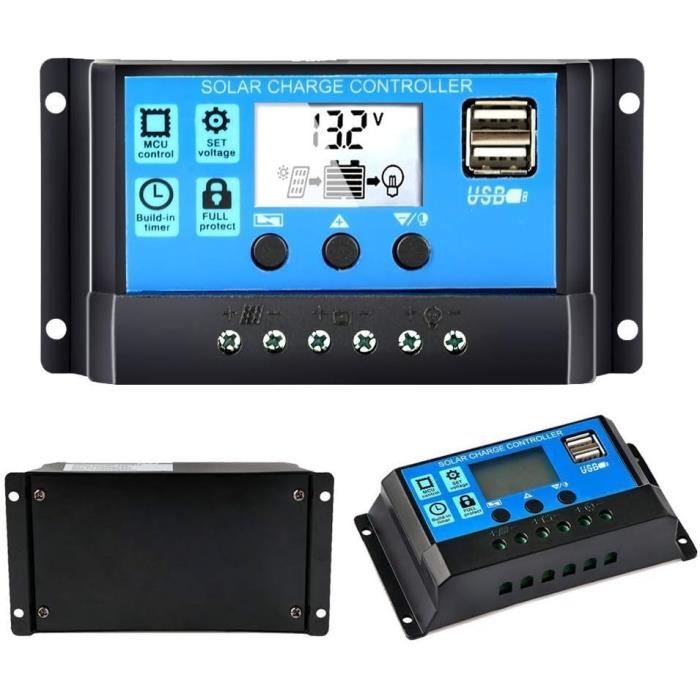 10A 12V 24V contrôleur de charge solaire automatique PWM LCD Dual USB 5V sortie panneau solaire ...