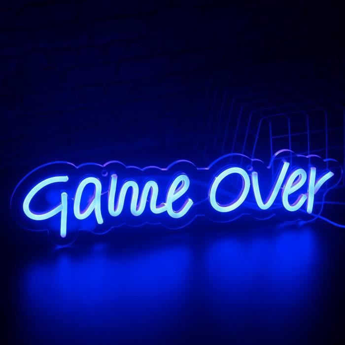AJW-Game Over Enseigne au néon, néon LED bleu, USB Jeu de lettres Neon ...