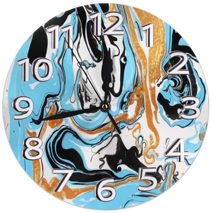 Horloge murale ronde en PVC avec texture en marbre - Silencieuse ...