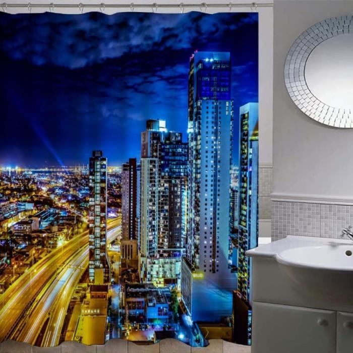 Rideau de Douche - Vue Nocturne - 200x200 cm - Imperméable - Anti ...