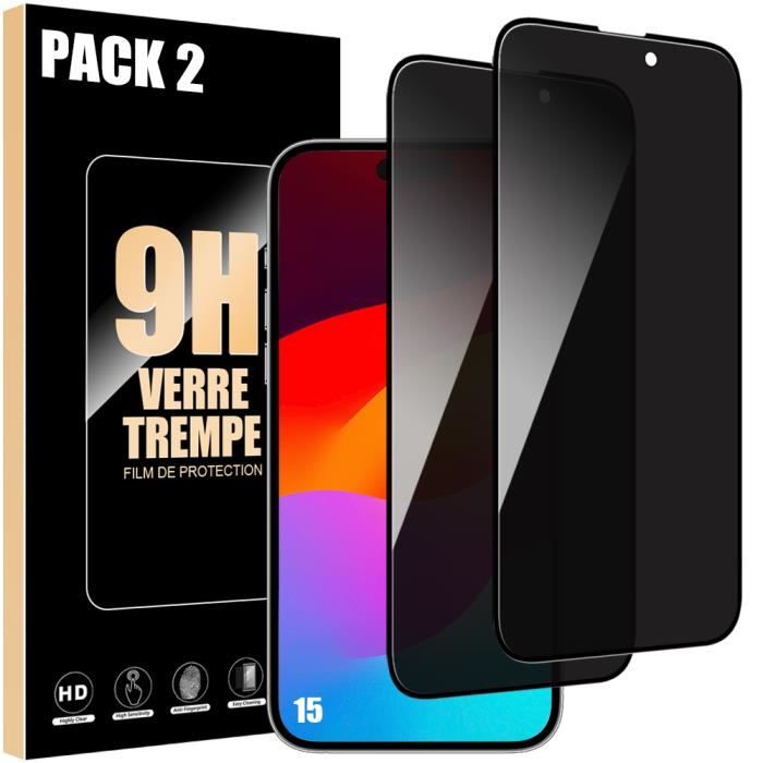 Pack de 2 Verres Trempés Anti-Espion pour iPhone 15, Protection ...