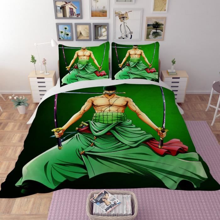 Parure de lit ONE PIECE Roronoa Zoro 3D effet 150*200cm 3 pieces 1 ...