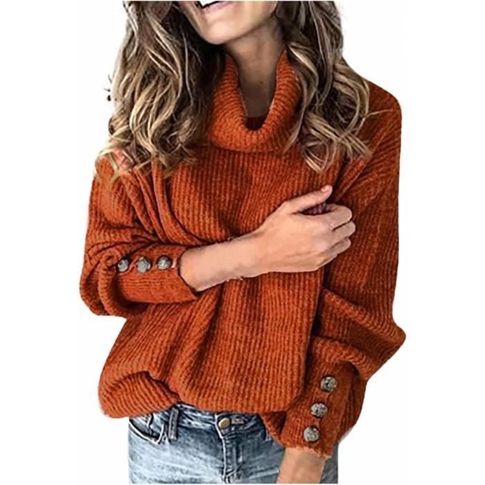 Pull Femme Col Roulé Hiver Chaud Chic Et Elegant - Rouge - Femme - Col ...