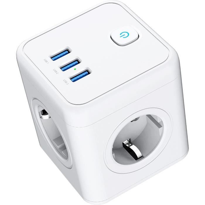 Prise Usb Multiple Multiprise Murale Cube 4 Prises Avec 3 Usb Secteur, 4 En 1 Prise Murale Usb ...