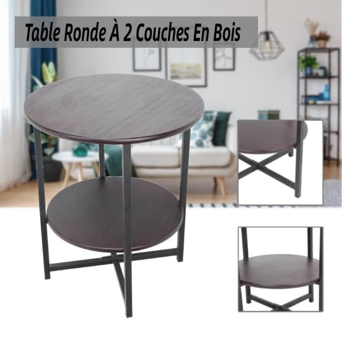 Table 2-Layer Round Wood Multifunctional Side Table End Table MDF et ...
