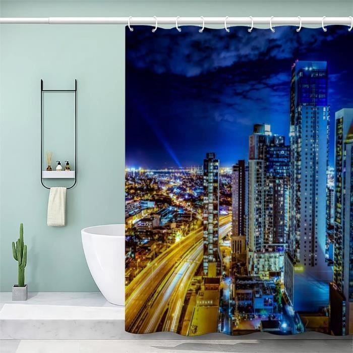Rideau de Douche - Vue Nocturne - 200x200 cm - Imperméable - Anti ...