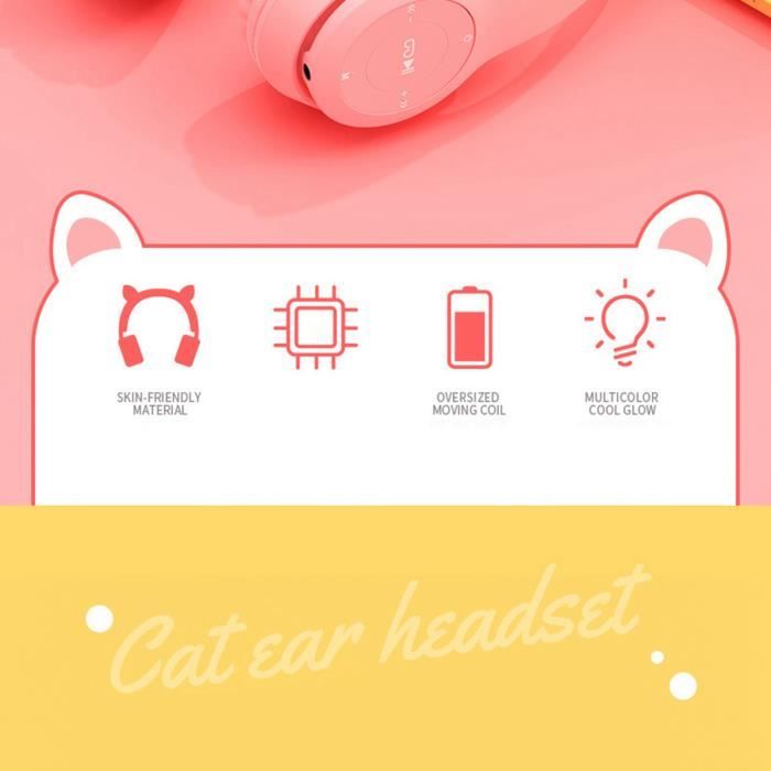 Qiilu Casque fil Cute Cat Forme Qualité sonore HiFi Casque stéréo ...