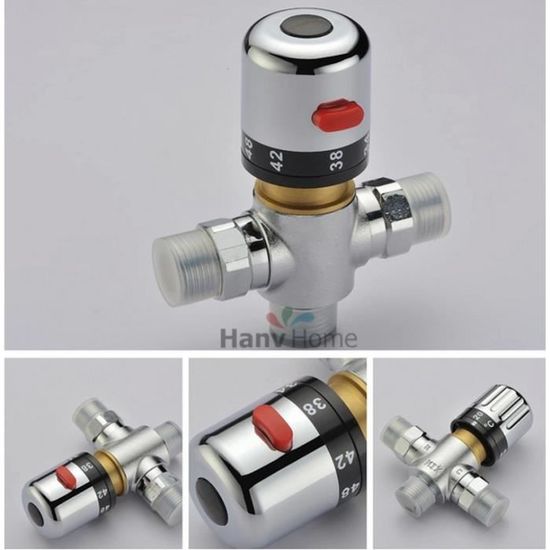 Robinets de douche,Vanne de mélange thermostatique en laiton, 3 voies, pour chauffe eau solaire ...