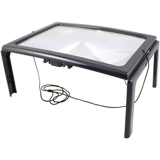 A4 Pleine Page 3x Loupe de Lecture, Loupe Sur Pied Pliable Eclairante avec 4 led Loupe Lentille ...