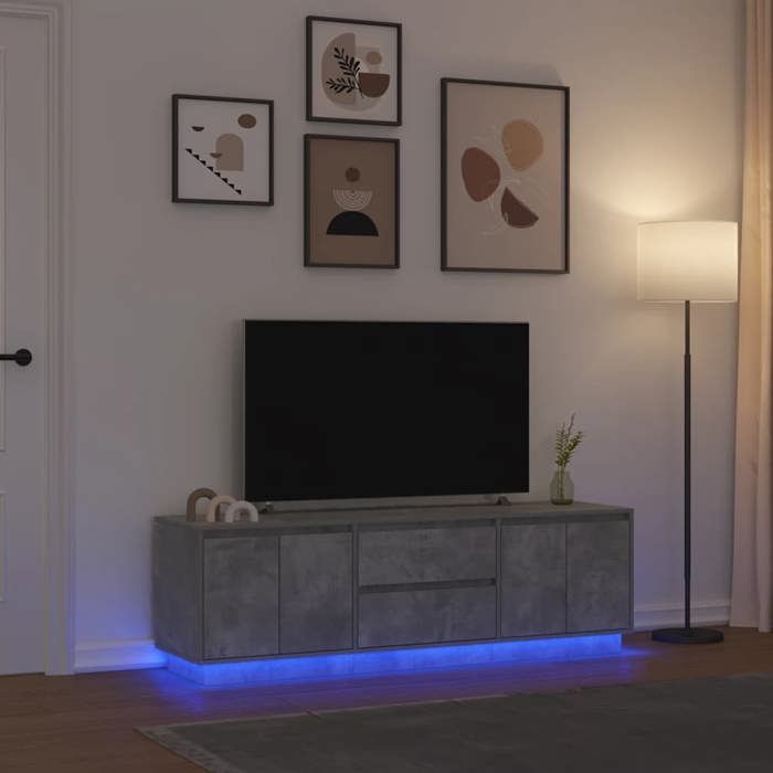 Meuble TV à LED-Banc TV avec lumière LED gris béton 160,5x41x50 cm ...