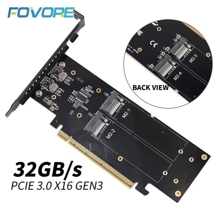 Rouge - Adaptateur PCIE 3.0x16 à 4 ports M.2 NVME SSD, carte Raid ...