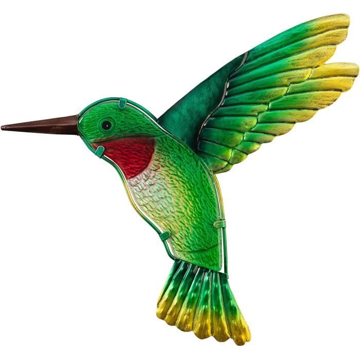 Décoration murale de jardin Colibri en verre-métal Vert 32 x 31 cm[J926 ...