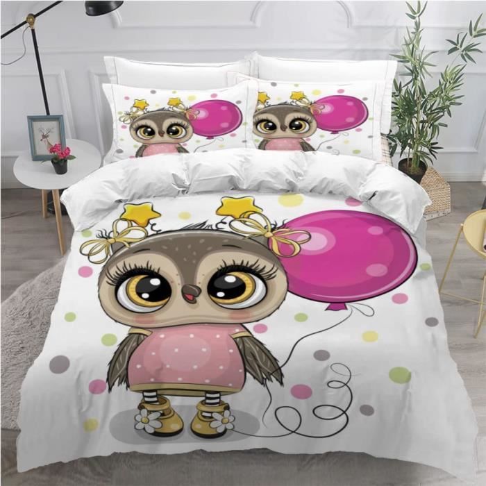 Housse de couette-140x200cm-Chouette Dessin Animé 3D Motif Animaux Mignons Douce Microfibre 3 ...