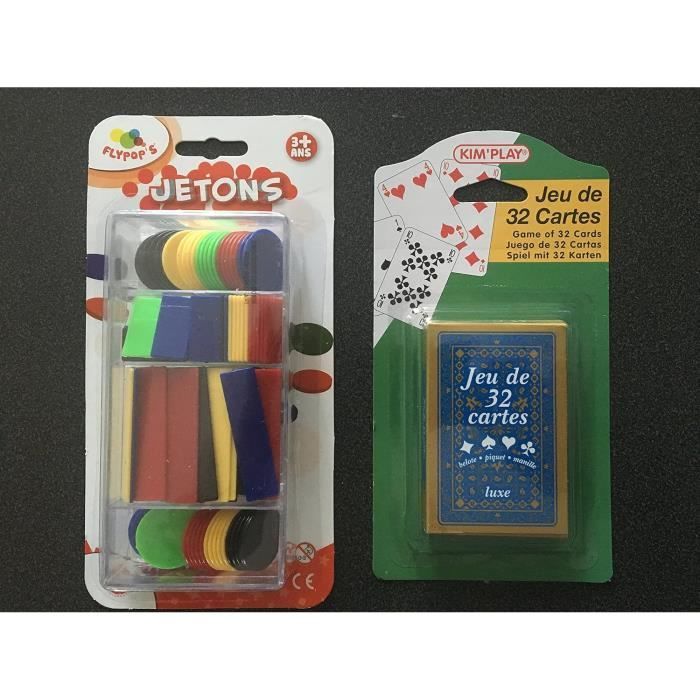 1 Jeu De 32 Cartes + 100 Jetons : Poker, Belote, Piquet, Manille ...