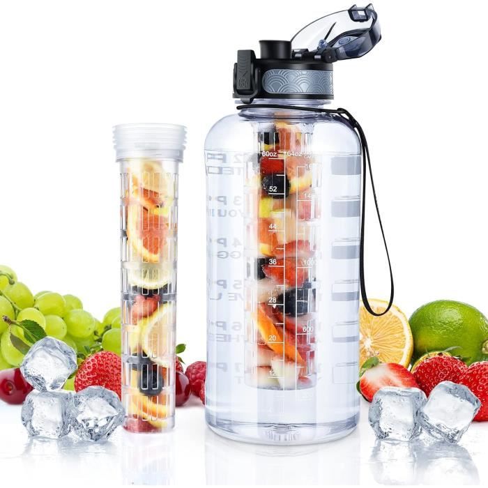Gourde Sport 2L, Bouteille D'Eau Avec Infuseur À Thé Ou Fruits,2Litre ...