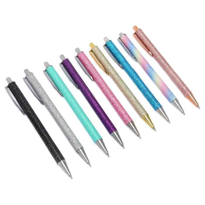 Qiilu Stylos étudiant 9 pièces stylo à bille noir recharge paillettes ...