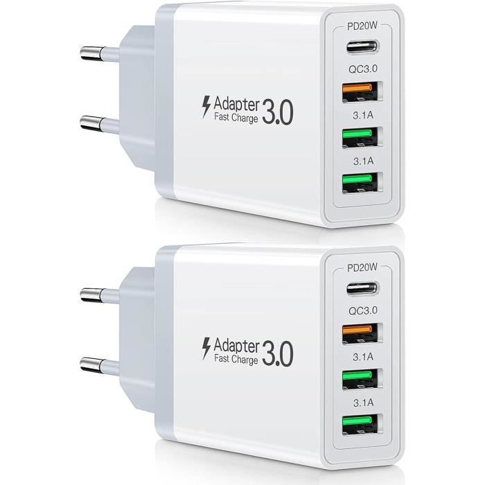 2 Pack 4-Port 35W Chargeur Usb C (Pd 20W+Qc18W), Chargeur Rapide Usb ...