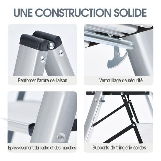 Kingrack Escabeau 3 Marches, échelle pliante en aluminium portable, chelle du ménage de sécurité ...
