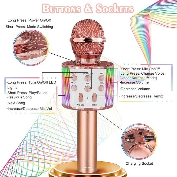 Microphone De Karphone Bluetooth Sans Fil Avec Des Lumières Led Portables Chant De La Machine De ...