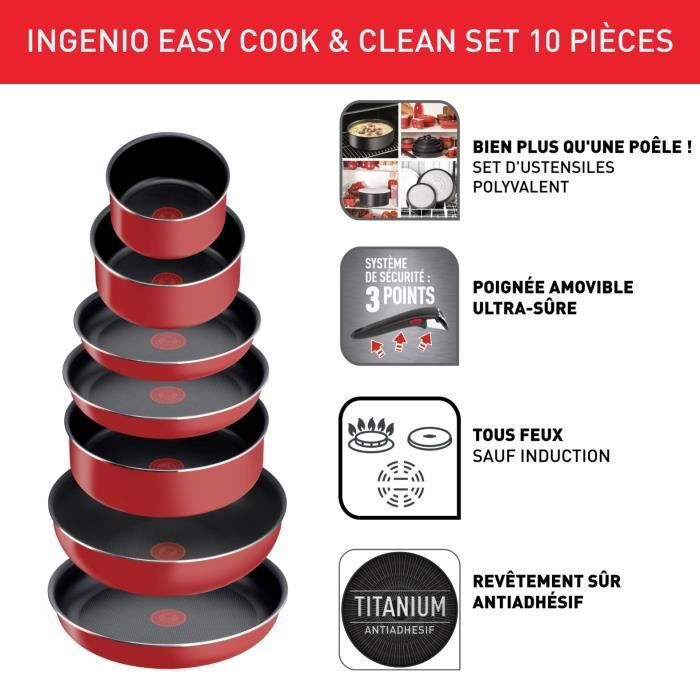TEFAL INGENIO Easy Cook & Clean Lot 10 pièces, Poêle, Casserole, Non ...