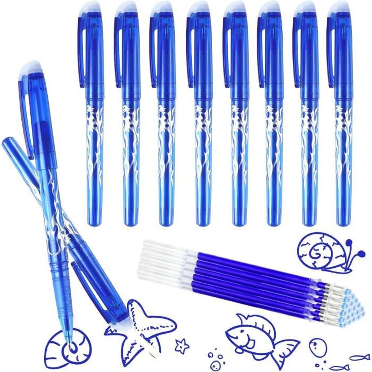 10 Pcs Stylo à Bille Effaçable Stylo à Encre Effaçable Bleu Stylo à Gel ...