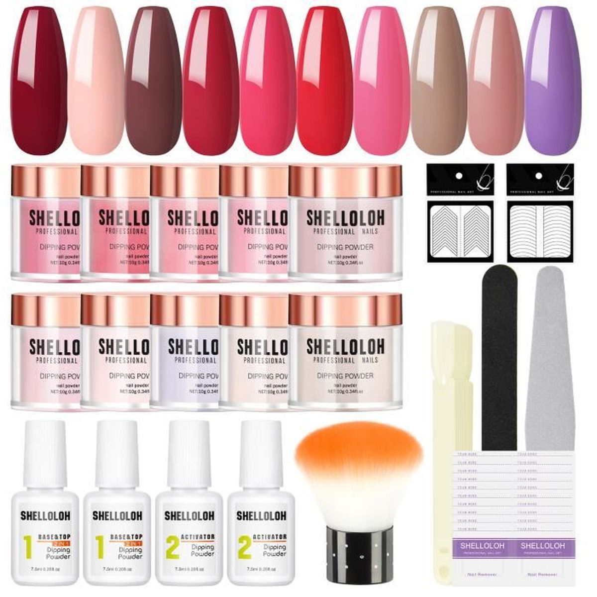 SHELLOLOH Dip Powder Kit Poudre Ongles 10 Couleurs Dipping Poudre ... SHELLOLOH Dip Powder Kit Poudre Ongles 10 Couleurs Dipping Poudre ...