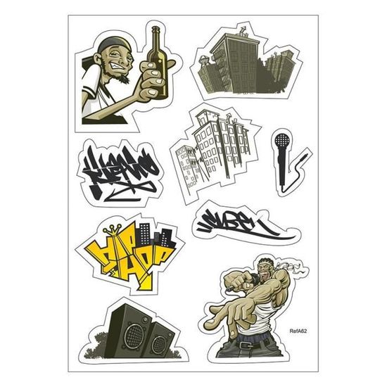 Stickers hip hop - Planche format A4 - Blanc - Sticker - Adulte - Mixte ...