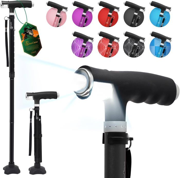 Canne de Marche Pliable avec Deux lumières LED,Canne de Marche Femme et ...