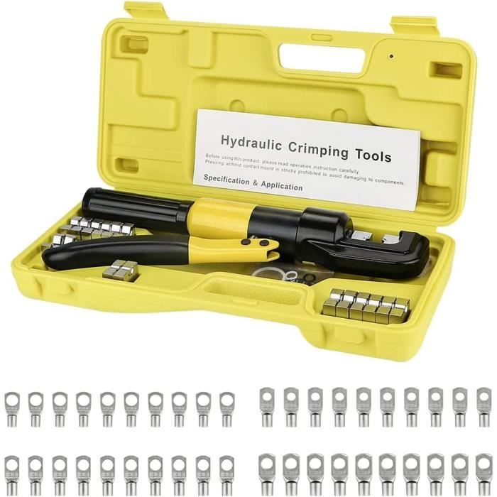 Pince à Sertir Hydraulique 8T YQK-70 avec 9 Matrices Hexagonales et 40 Cosses - Jaune ...