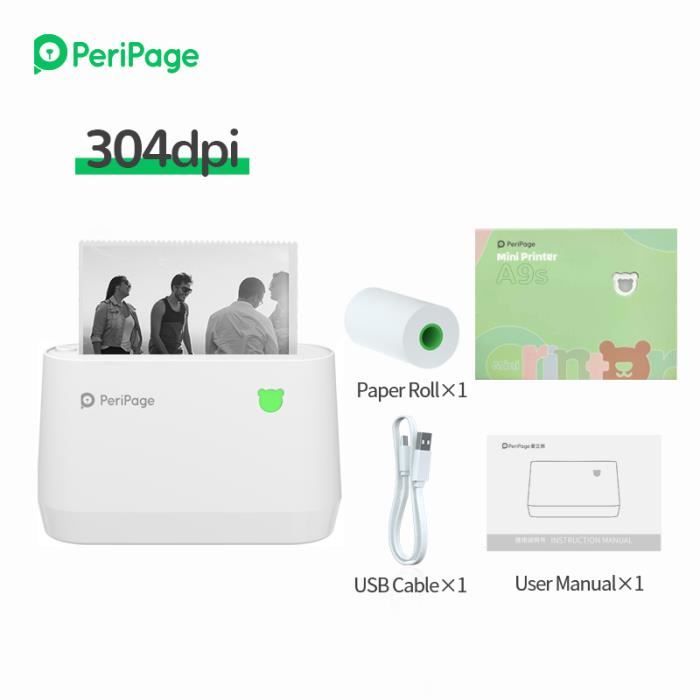 Imprimante Photo Thermique - PeriPage - A9S - 304 DPI - Sans fil - Pas ...