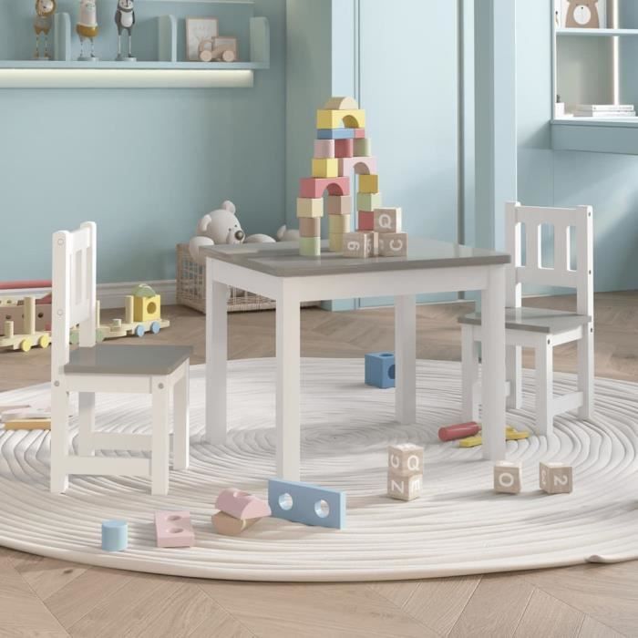 SWT Ensemble de table et chaises enfants 3 pcs Blanc et gris MDF 85670 ...