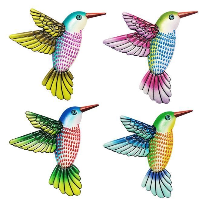 4 Pièces Objet Decoration Murale Metal,Coloré Colibri Sculpture en Fer ...
