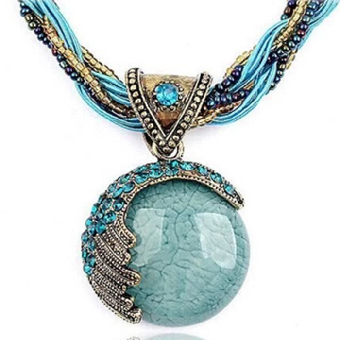 High-Colier Femme de style bohème bleu pendentif Bijoux - Achat / Vente ...