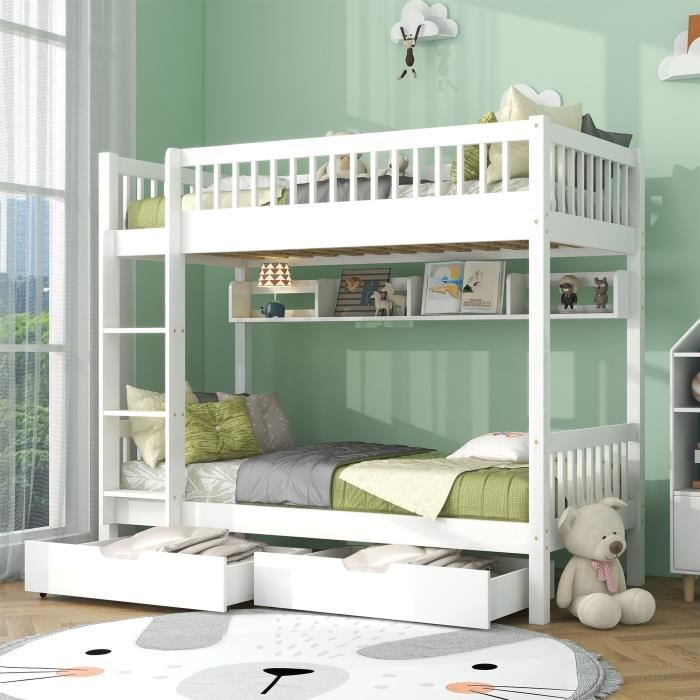 Lit Superposé En Bois 90x200cm Lit Enfant Simple Lit Mezzanine Avec 2