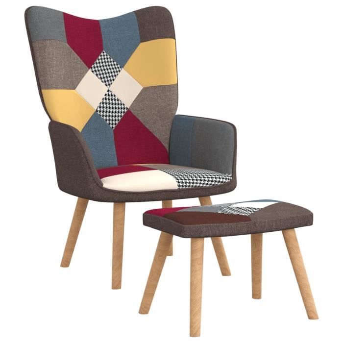 CHEZ HOME• Chaise de relaxation avec repose-pied Patchwork Tissu ...