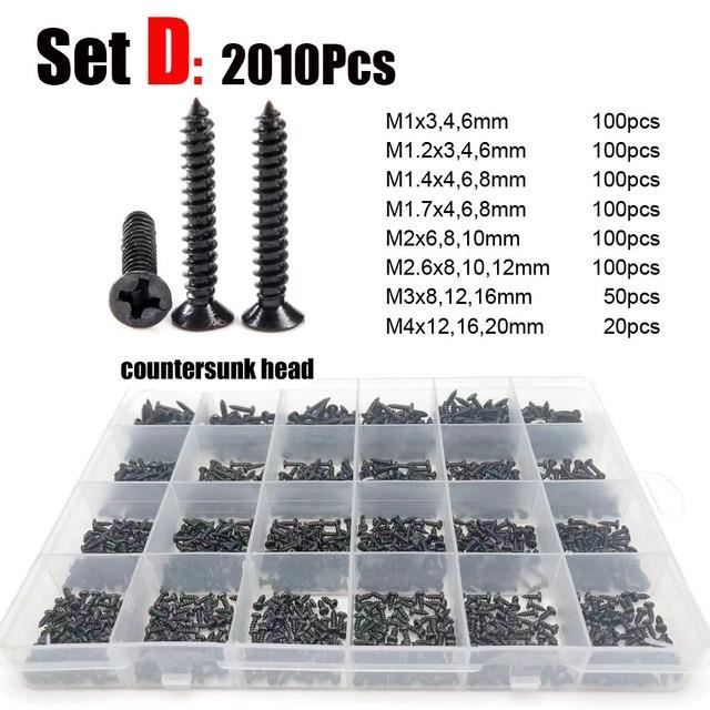 VIS,Set D--Kit D'assortiment De Vis À Bois Noir, Mini Phillips, Tête Fraisée Plate ...