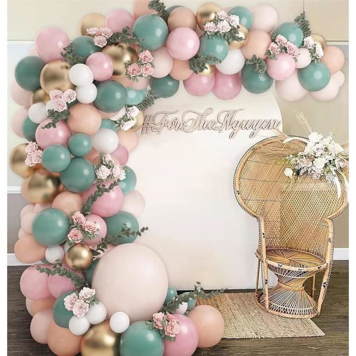 Kit Arche Ballon Vert Sauge, 120 Pièces Rose Beige Guirlande Ballons ...