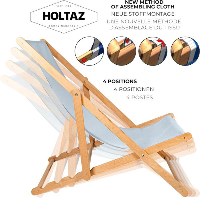 Transat en Bois de hêtre Full Print Extérieur Jardin et Balcon Pliable ...