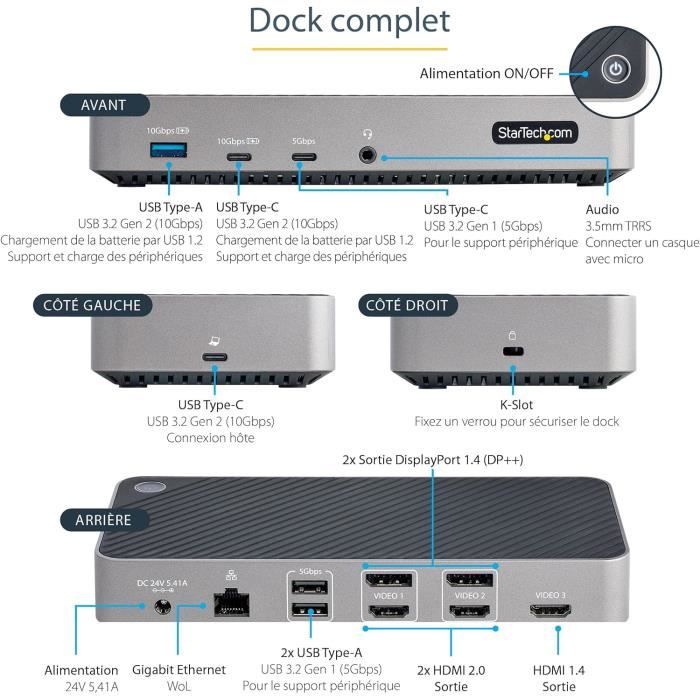 Station D'Accueil Triple Moniteur Usb-C-Dock Triple Hdmi-Dp 4K Usb C ...