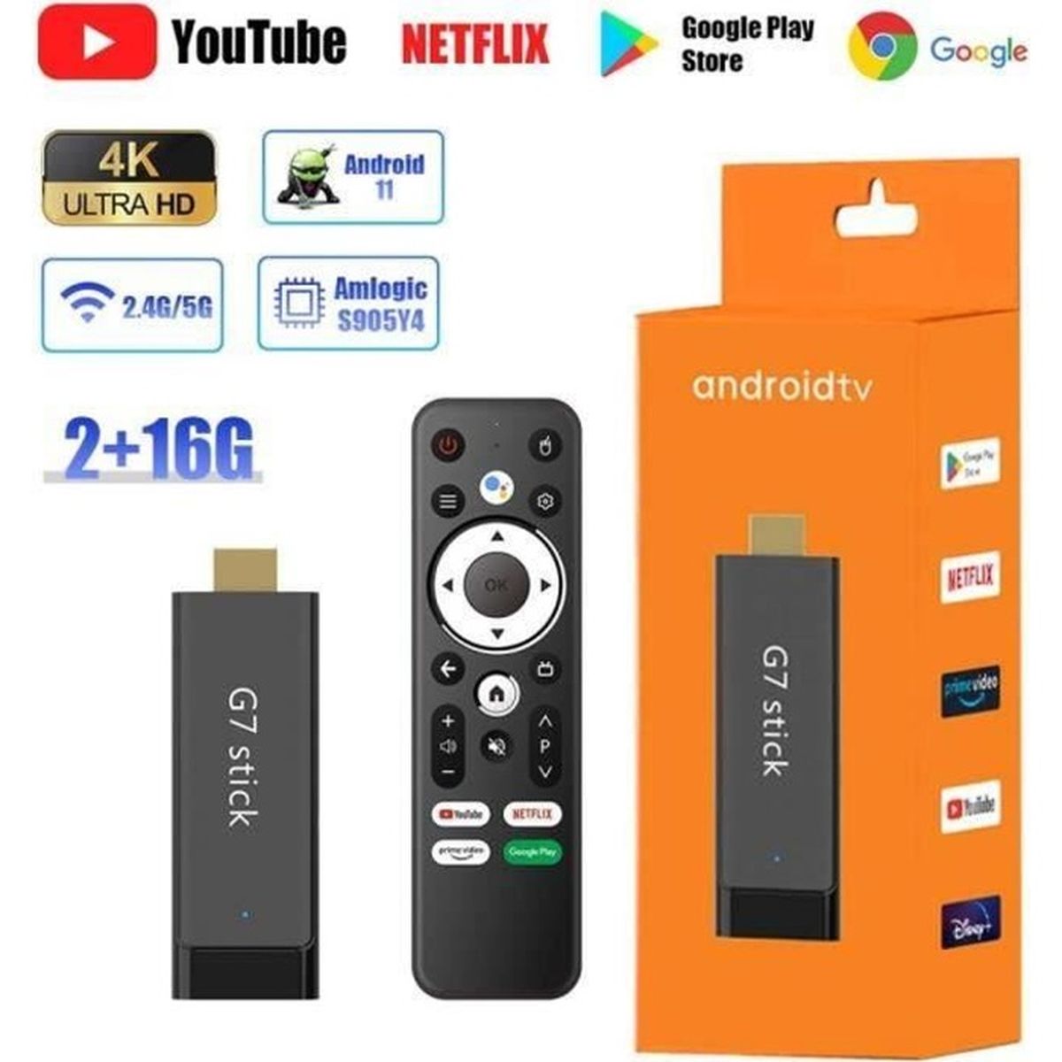 TV Box 4K TV Stick Android 11 boîtier TV intelligent - S905Y4 - 2G ...