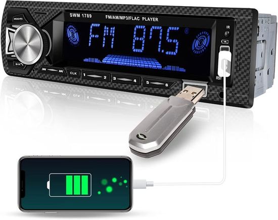 Autoradio 1 Din Bluetooth Mains Libres Double Connexion Bluetooth Lecteur Mp3 Fm Télécommande ...