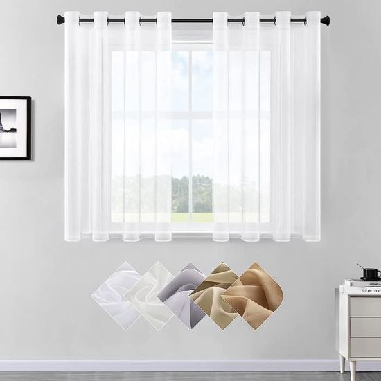 2 Pièce Rideau Blanc Voilage 140×137Cm Rideaux À Oeillet Semi ...