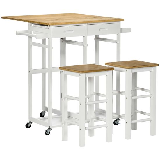 Ensemble table de bar pliable sur roulettes avec 2 tiroirs - 2 ...