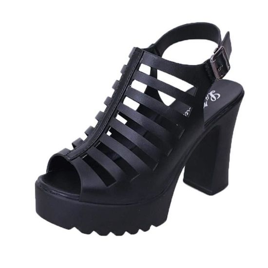 Minetom Été Gladiateur Sandales Bloc Talon Plateforme Fermeture éclair ...