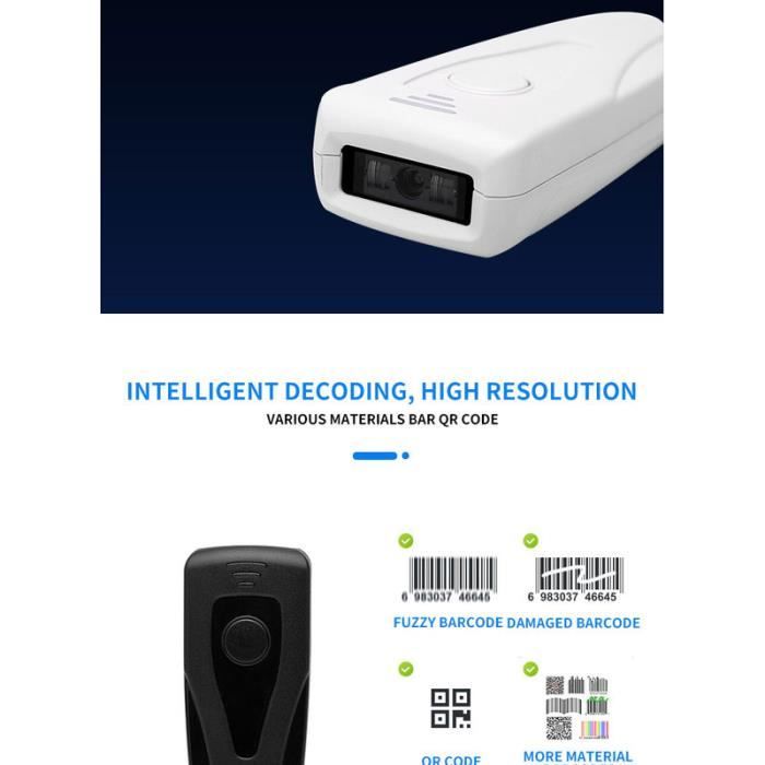 Mini scanner de codes-barres 2d portable, Bluetooth, scanner de codes à ...