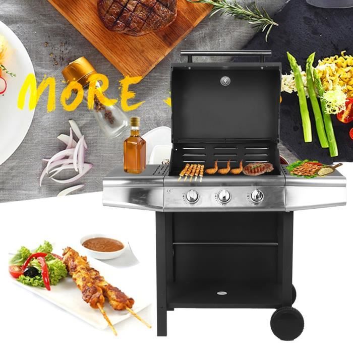Barbecue à gaz - FOE - Grille et Plancha en acier - 120.2 x 47 x 112cm ...