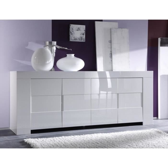Buffet bahut blanc laqué 4 portes design ELEONORE L 210 x P 50 x H 84 ...