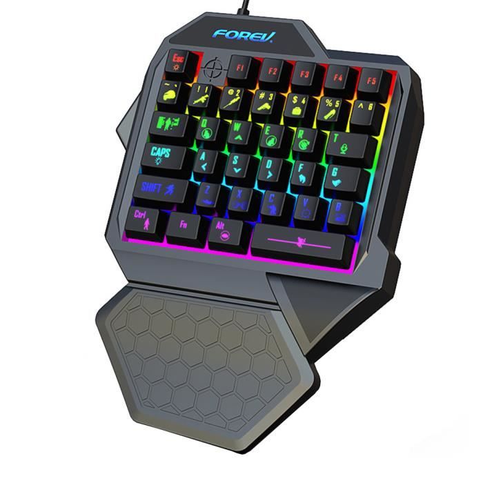DAMILY® Clavier lumineux de jeu à une main FVF6 jeu e-sport filaire ...